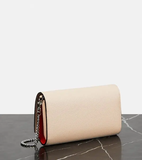 CHRISTIAN LOUBOUTIN Logo Leather Wallet On Chain - Beige