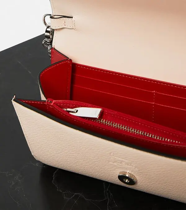 CHRISTIAN LOUBOUTIN Logo Leather Wallet On Chain - Beige