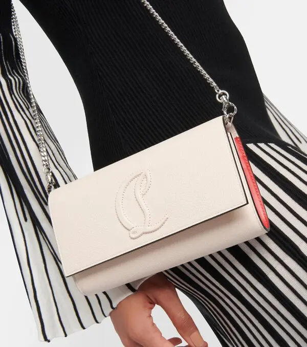 CHRISTIAN LOUBOUTIN Logo Leather Wallet On Chain - Beige
