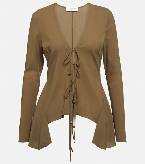 Blumarine Ruffled Tie-front Blouse - Green