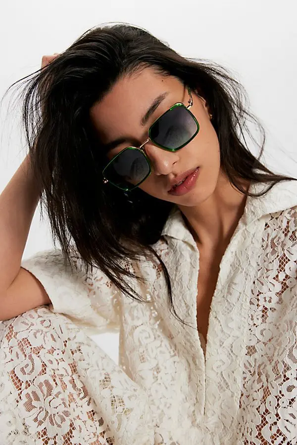 Free People Beau Oversized Square Sunglasses - Light Green/sky