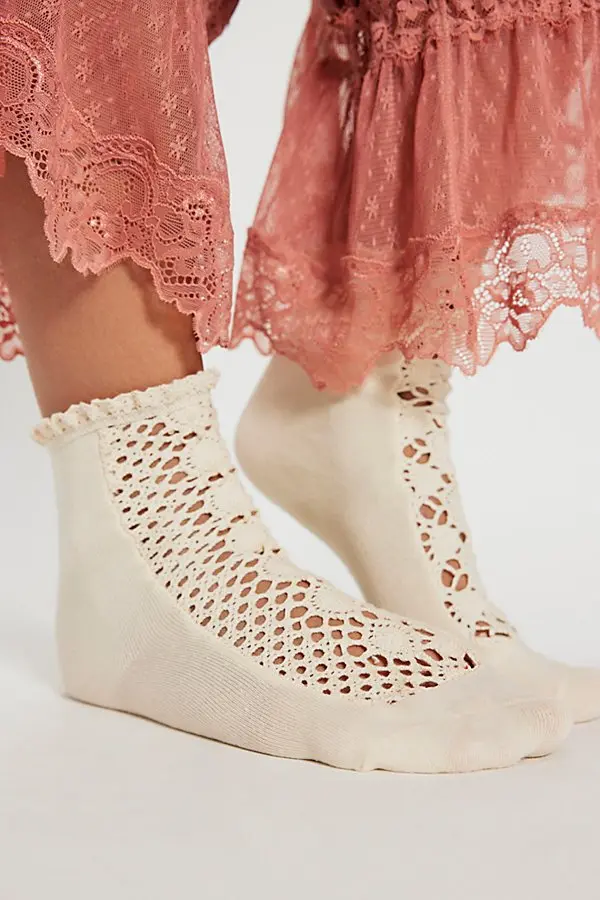Free People Rubies Crochet Crew Socks - White