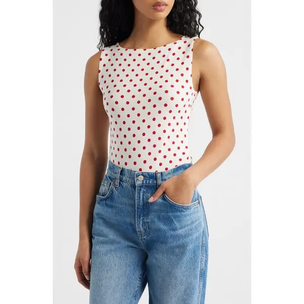 REFORMATION Dusk Stretch Knit Top - Ketchup Dot