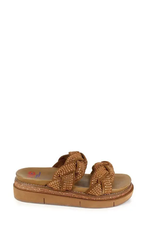 NATIONAL COMFORT Karena Braided Platform Slide Sandal - Tan Suede