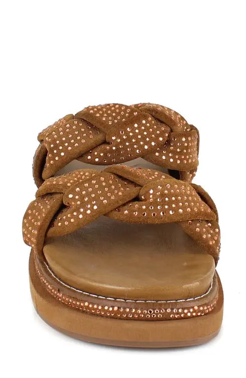 NATIONAL COMFORT Karena Braided Platform Slide Sandal - Tan Suede
