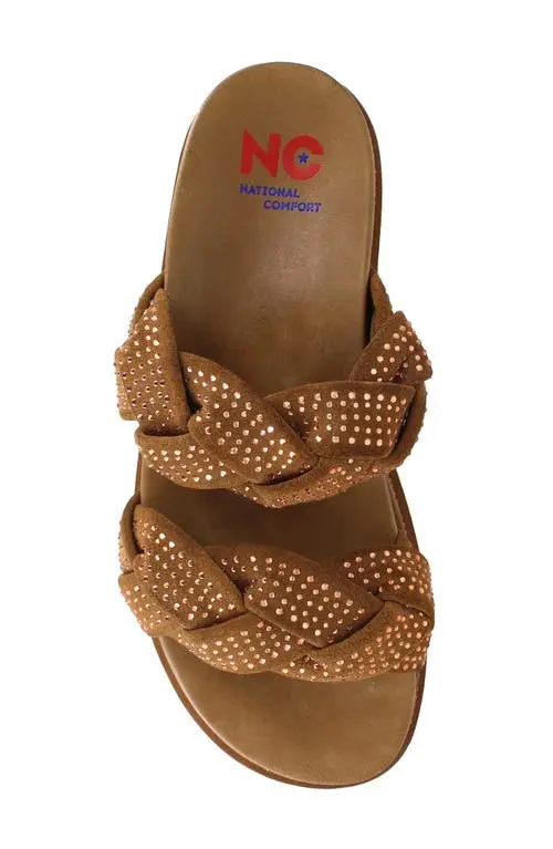 NATIONAL COMFORT Karena Braided Platform Slide Sandal - Tan Suede