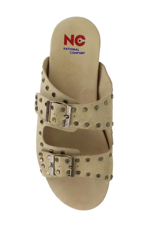 NATIONAL COMFORT Kynna Studded Platform Slide Sandal - Tan Leather