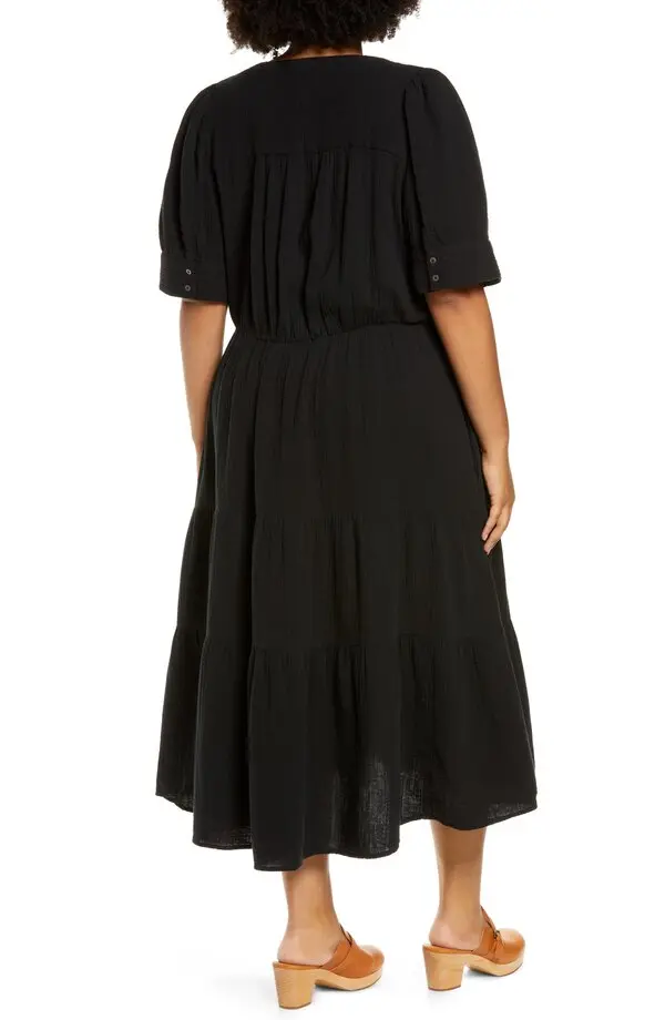 lightspun tiered button front midi dress madewell Madewell Women's Lightspun Tiered Button Front Midi Dress - Blue
