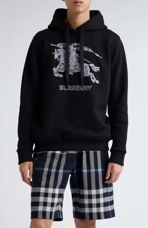 Burberry Embroidered Ekd Cotton Hoodie In Black - 50% Off