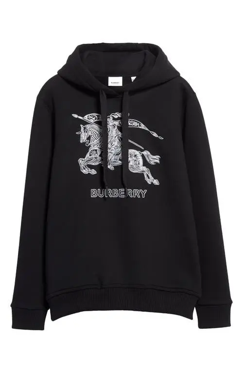 Burberry Embroidered Ekd Cotton Hoodie In Black - 50% Off