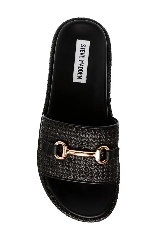 Steve Madden Kayley Platform Slide Sandal In Black Raffia 40