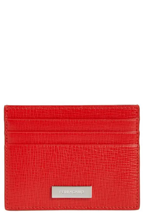 FERRAGAMO Lingotto New Revival Leather Card Case - Flame Red Nero