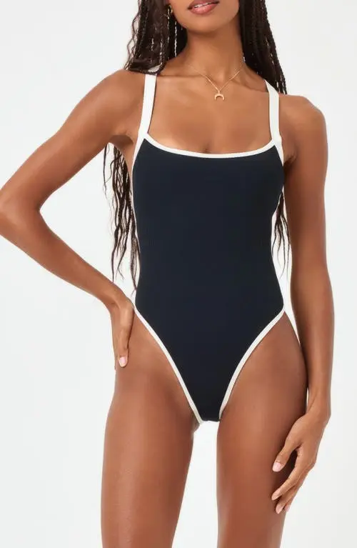 L*Space Baewatch Colorblock Trim Ribbed One-piece Swimsuit - Black/cream