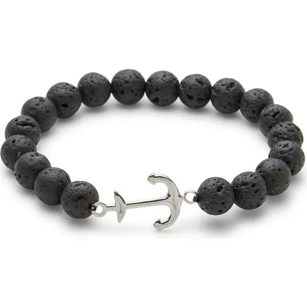 BROOK & YORK Anchor Lava Rock Beaded Bracelet - Black