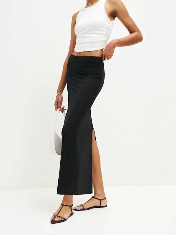 REFORMATION Maria Knit Midi Skirt - Black