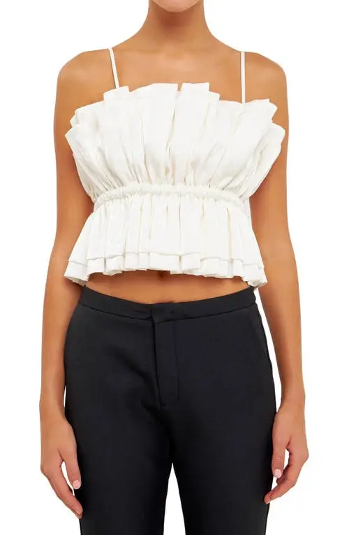 Endless Rose Sheen Ruffled Crop Camisole - White