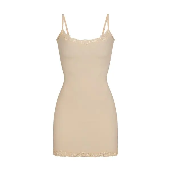 skims fits everybody lace slip dress SKIMS Long Slip Dress | Bubble Gum Tonal | Pink | Fits Everybody Lace | M | Medium