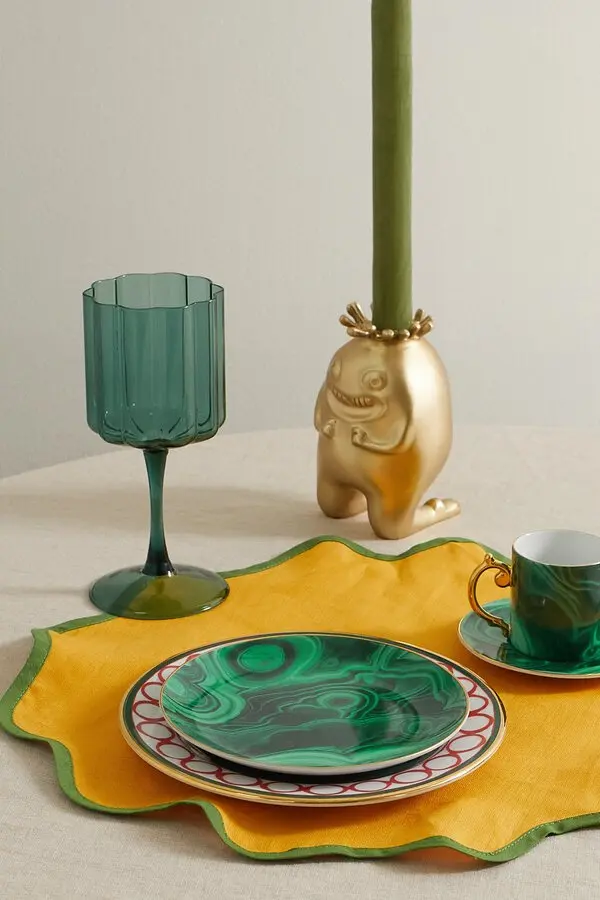 L'Objet Malachite Set Of Four Porcelain Canapé Plates