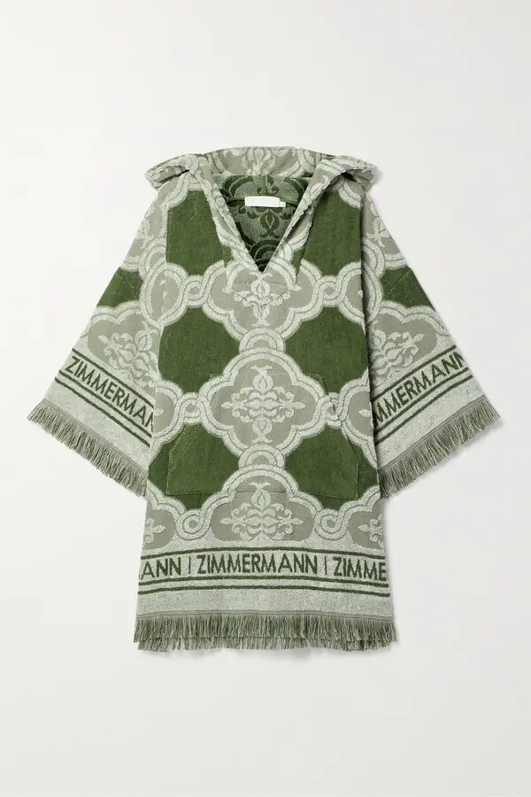 Zimmermann Hooded Fringed Cotton-terry Jacquard Coverup