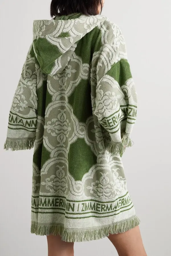 Zimmermann Hooded Fringed Cotton-terry Jacquard Coverup