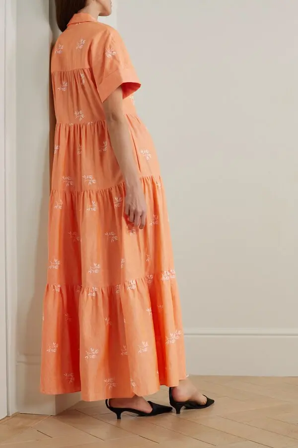 Erdem Helena Tiered Embroidered Cotton-Blend Gauze Maxi Shirt Dress In  Orange - 70% Off | Editorialist