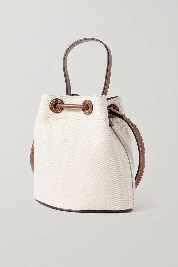 Burberry Mini Embellished Leather-trimmed Cotton-canvas Bucket Bag