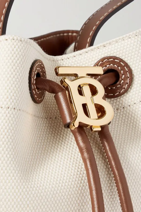 Burberry Mini Embellished Leather-trimmed Cotton-canvas Bucket Bag