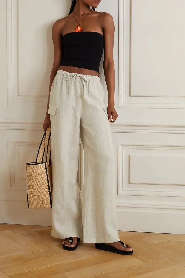 Reformation Ethan Linen Wide-Leg Cargo Pants In Neutrals - 50% Off  display picture 1