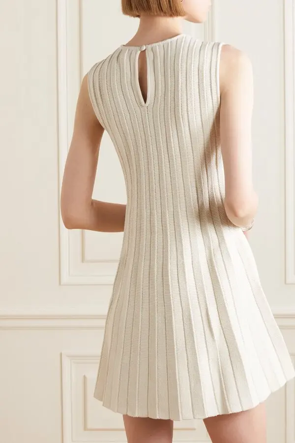 Reformation Ezra Pleated Ribbed Organic Cotton Mini Dress - White |  Editorialist