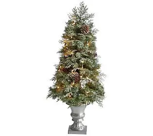 NEARLY NATURAL 4-ft English Pine Christmas Tree In Urn W/ Leds - One-color