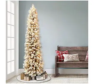 PULEO INTERNATIONAL 6.5 Ft Pre-lit Flocked Pine Pencil Tree