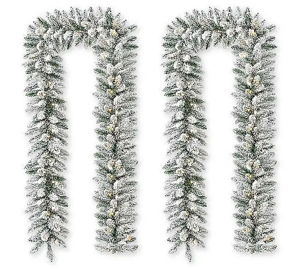 GLITZHOME 6' Pre-lit Snow Christmas Garlands, With Timer S/2 - One-color
