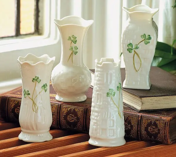 BELLEEK Pottery Shamrock Mini Vases