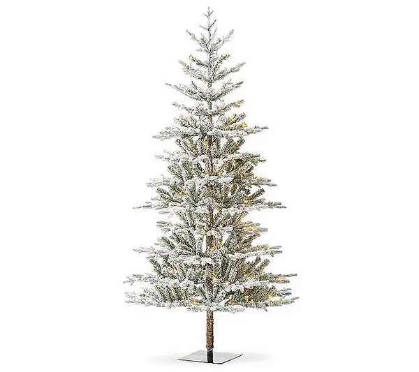GLITZHOME 8ft Pre-lit Flocked Fir Artificial Ch Istmas Tree - One-color