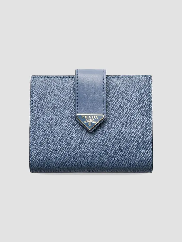 Prada Saffiano And Smooth Leather Wallet - Blue