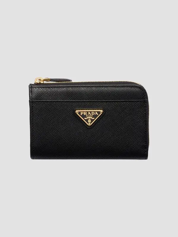 Prada Saffiano Keychain Card Case - Black Gold