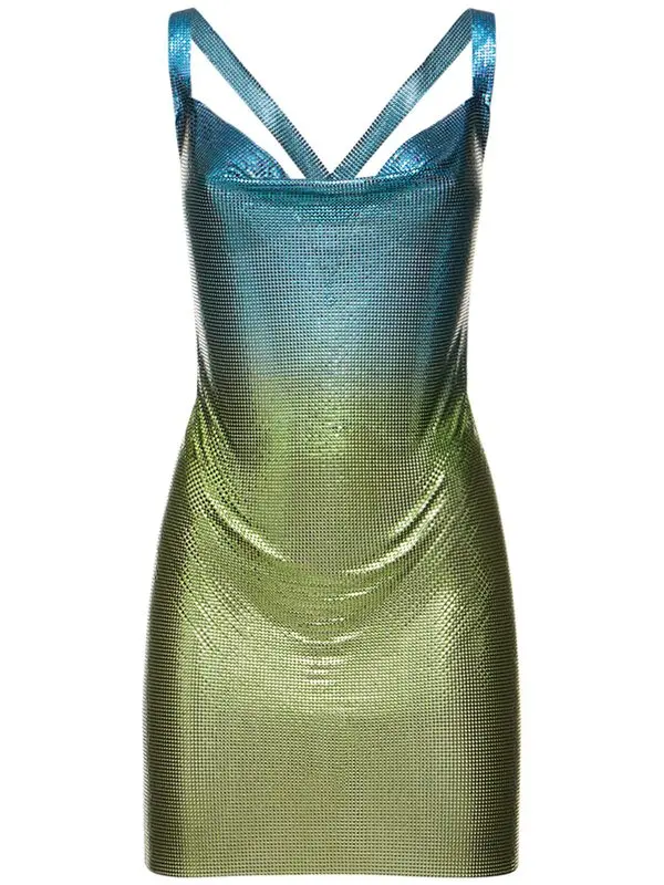 Fannie Schiavoni Hailey Draped Metal Mesh Mini Dress In Green,Blue - 40%  Off | Editorialist