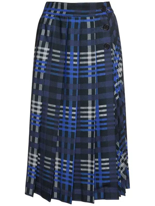 MSGM Pleated Tartan Tech Midi Skirt