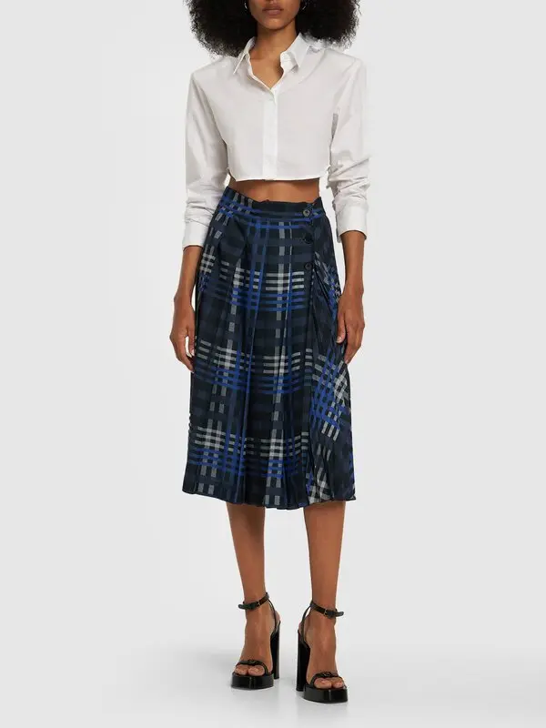 MSGM Pleated Tartan Tech Midi Skirt