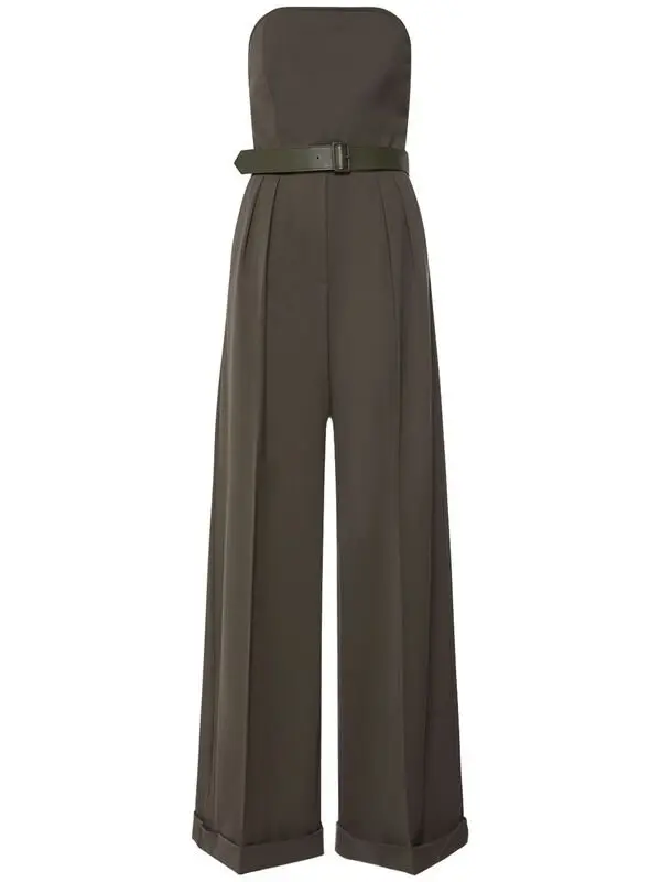 Max Mara Agguati Wool Gabardine Jumpsuit In Khaki - 35% Off