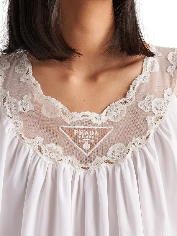 Prada Embroidered Poplin And Lace Dress - White | Editorialist