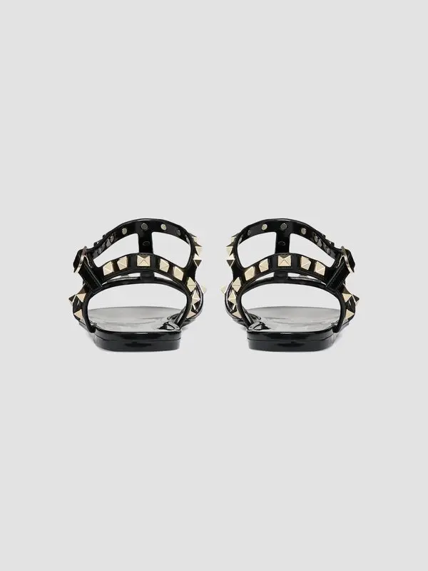 Valentino Garavani Rockstud Flat Rubber Sandals - Black