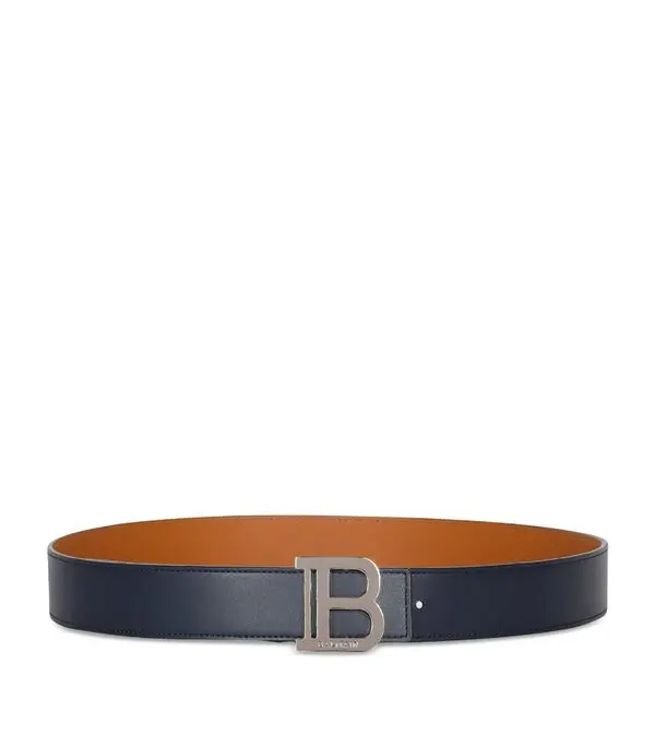 Balmain Leather B-Buckle Belt - Blue | Editorialist display picture 1
