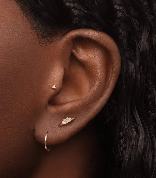 MARIA TASH Gold Three Ball Trinity Threaded Stud Earring