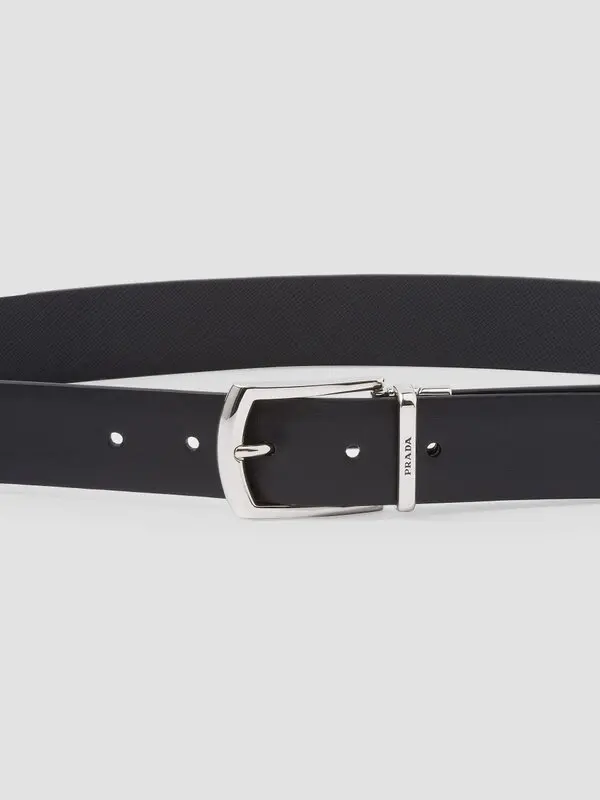 Prada Reversible Saffiano And Leather Belt - Black