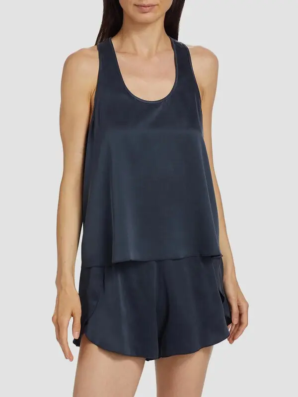 Lunya Washable Silk Tulip-back Pajama Set - Deep Blue