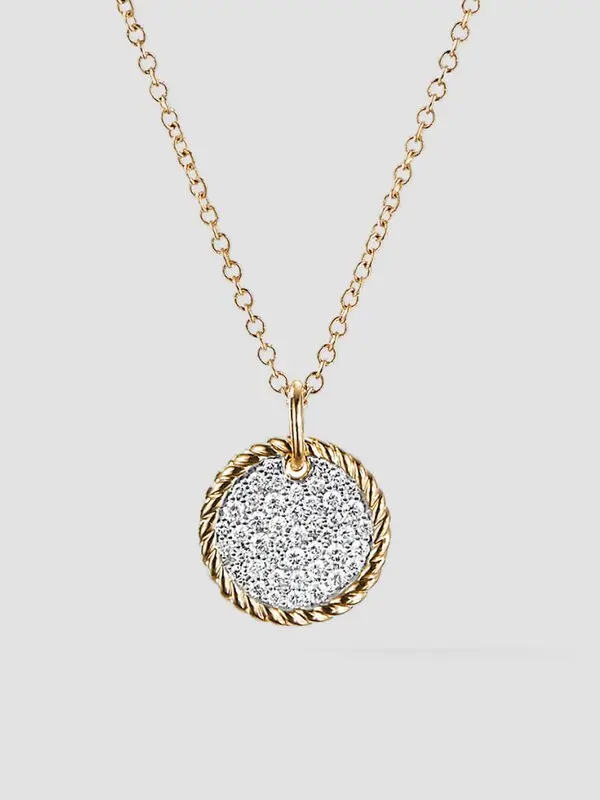 David Yurman Cable Collectibles Pavé Plate Necklace In 18k Yellow - Gold
