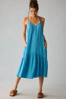 red dress blue shoes Ocean+Main | River Dress with Pockets