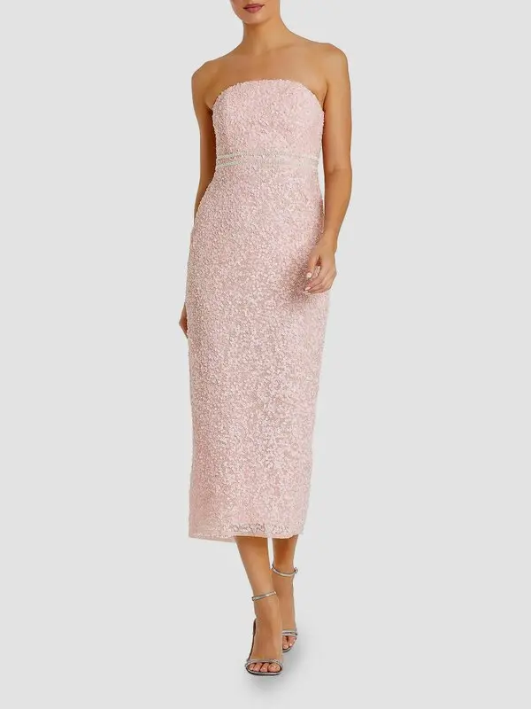 Mac Duggal Embellished Mesh Strapless Midi-dress - Blush