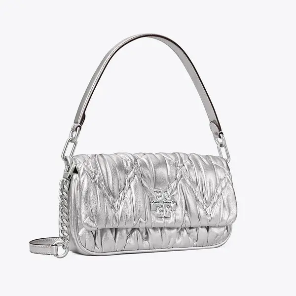 Tory Burch Small Kira Metallic Diamond Ruched Flap Shoulder Bag